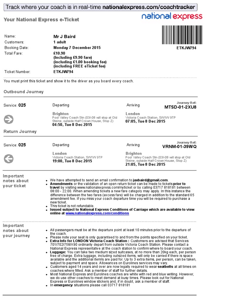 Your National Express E-Ticket | PDF | Ticket (Admission) | Transport