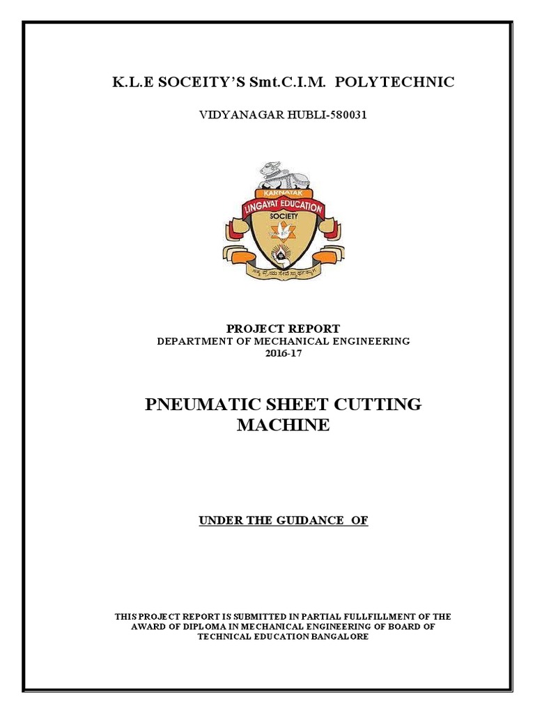 Pneumatic Sheet Cutting Machine Project | PDF | Piston | Valve