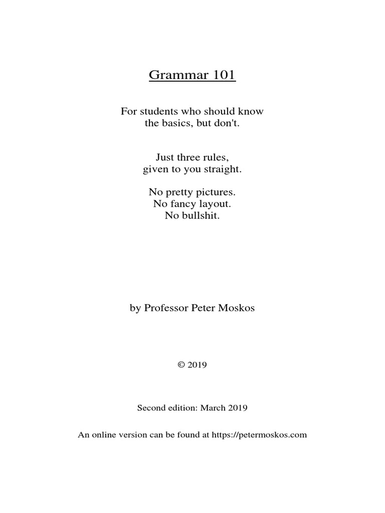 Grammar 101: For Students Who Should Know The Basics, But Don't | PDF ...