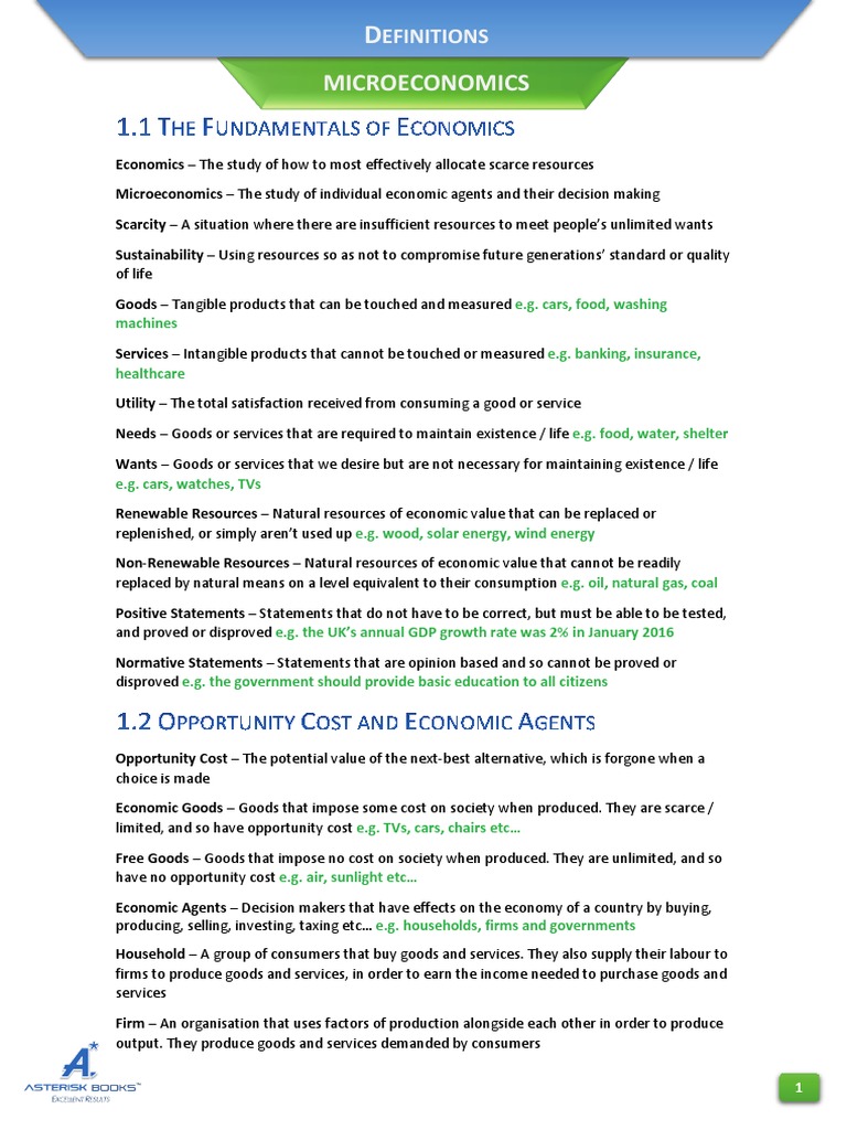 Microeconomics Definitions List (Edexcel) PDF | PDF | Demand | Economic ...