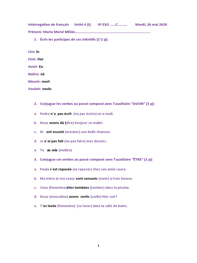 Exercices sur le passé composé | PDF | Syntaxe | Typologie linguistique