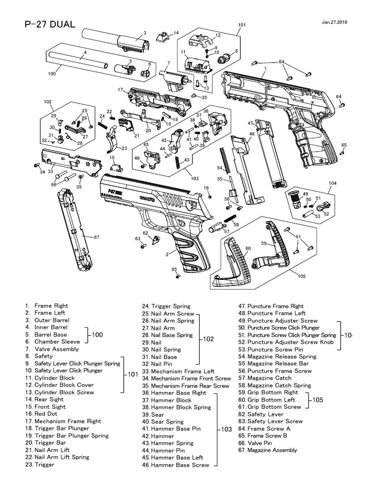 P27 Airgun Exploded Diagram | PDF | Trigger (Firearms) | Hazards