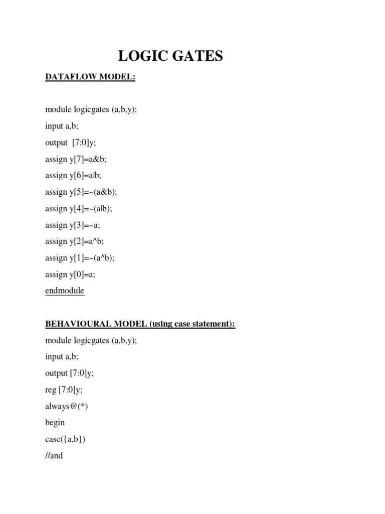 Logic Gates Verilog Models | PDF
