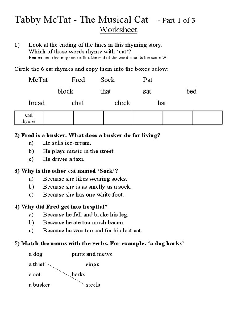 Tabby McTat Worksheet Activities | PDF | Art