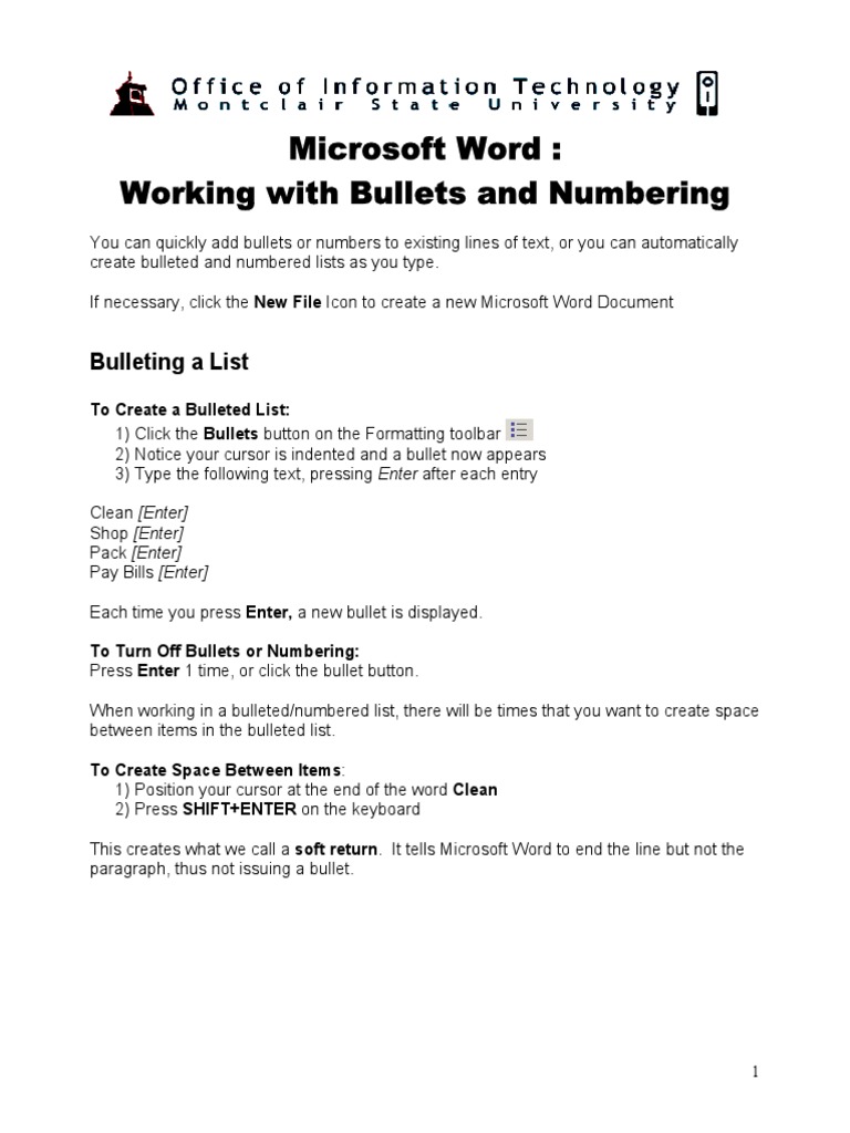 Word Bullets & Numbering Guide | PDF | Computer Keyboard | Microsoft Word