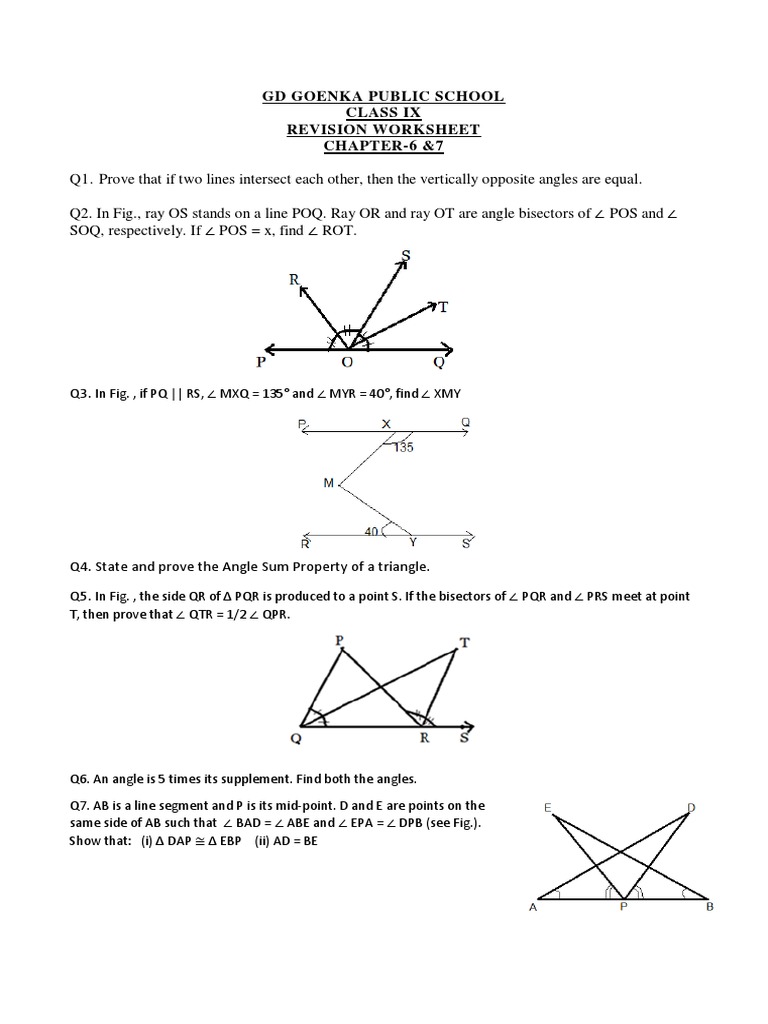 GD Goenka Public School Class Ix Revision Worksheet CHAPTER-6 &7 | PDF