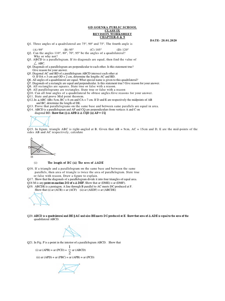 GD Goenka Public School Class Ix Revision Worksheet Chapter-8 & 9 DATE ...