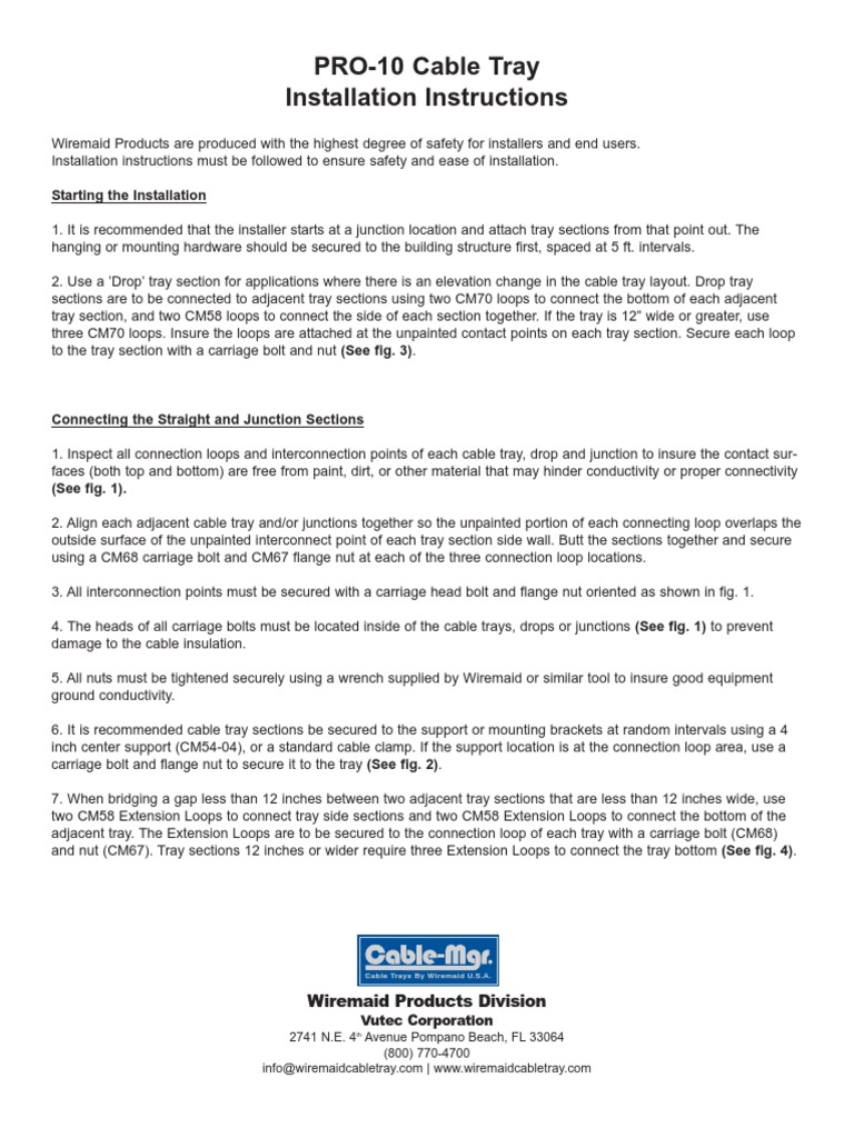 PRO-10 Cable Tray Installation Instructions | PDF | Screw | Nut (Hardware)