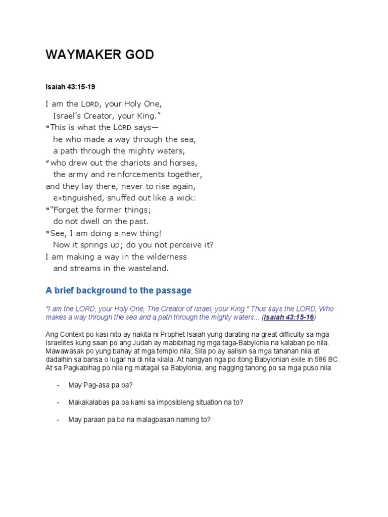 Waymaker God: A Brief Background To The Passage | PDF | Isaiah | Torah