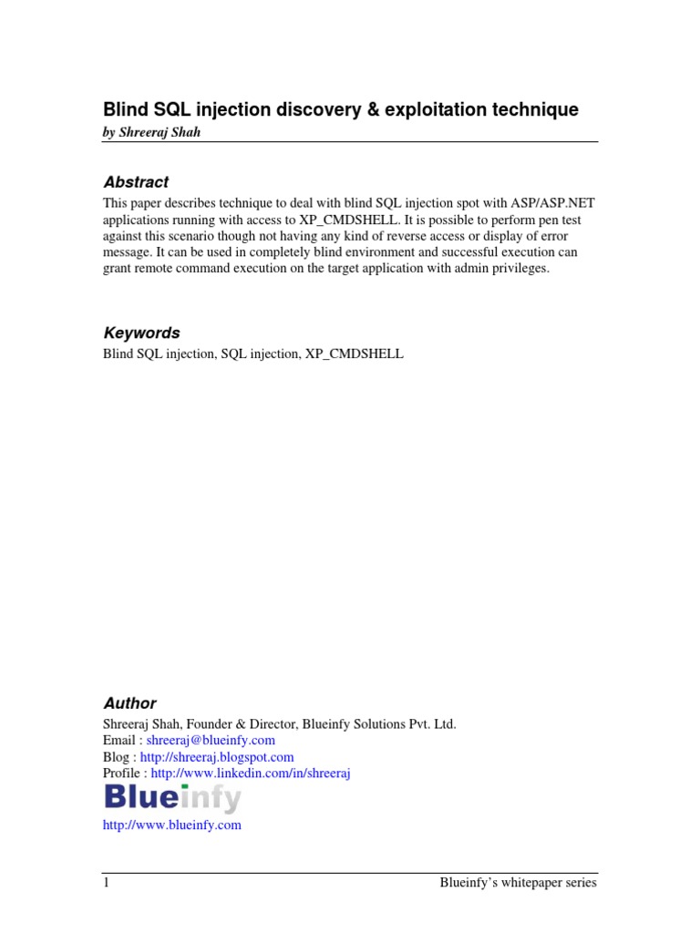Blind SQL Injection Discovery & Exploitation Technique: by Shreeraj ...