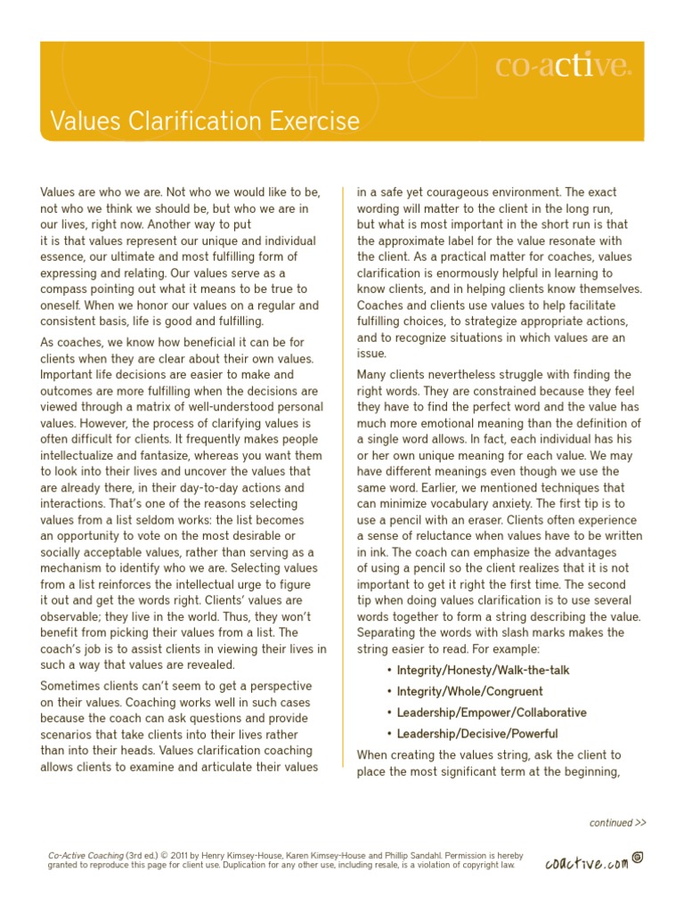 30 Values Clarification Exercise PDF | Download Free PDF | Value ...