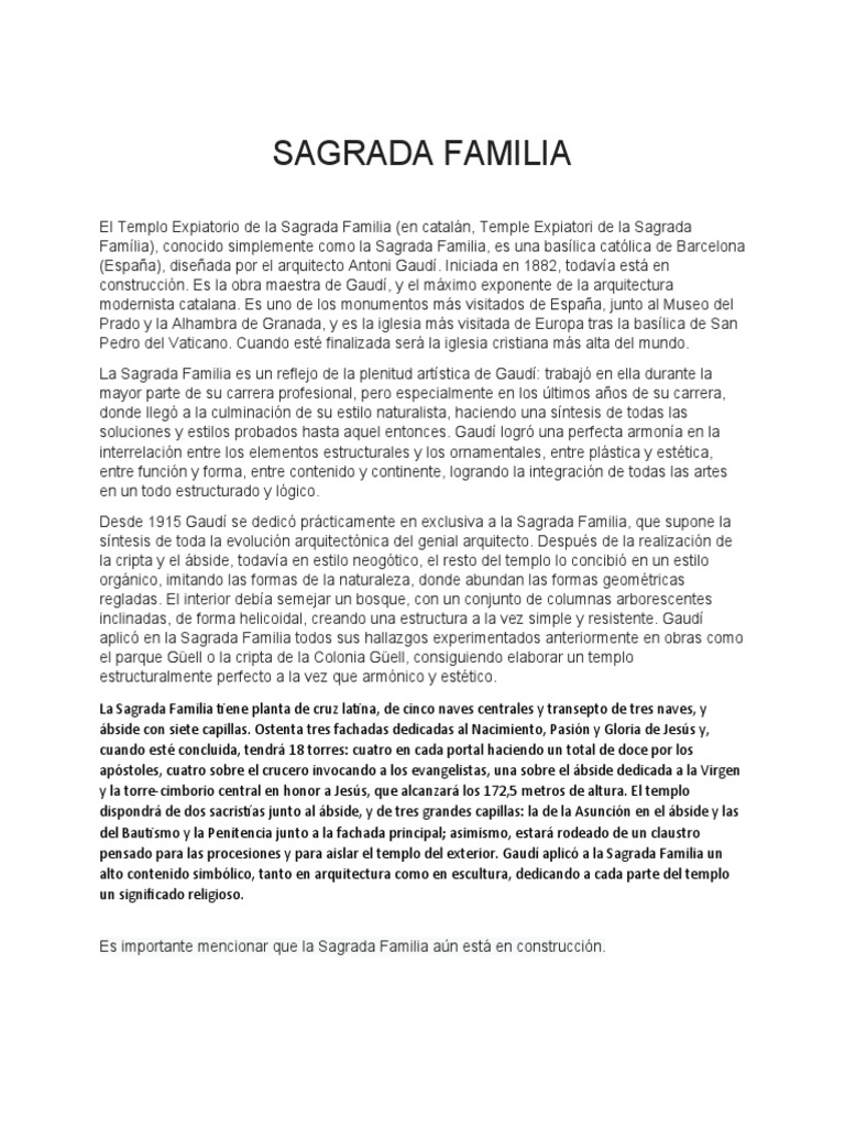 Sagrada Familia: Gaudí y su Obra Maestra | PDF | Diseño arquitectonico ...
