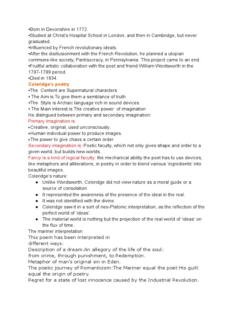 Coleridge's Poetry: Primary Imagination Is | PDF | Samuel Taylor ...