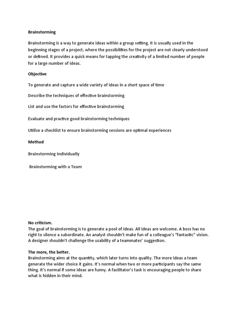 Individual Brainstorming Techniques | PDF