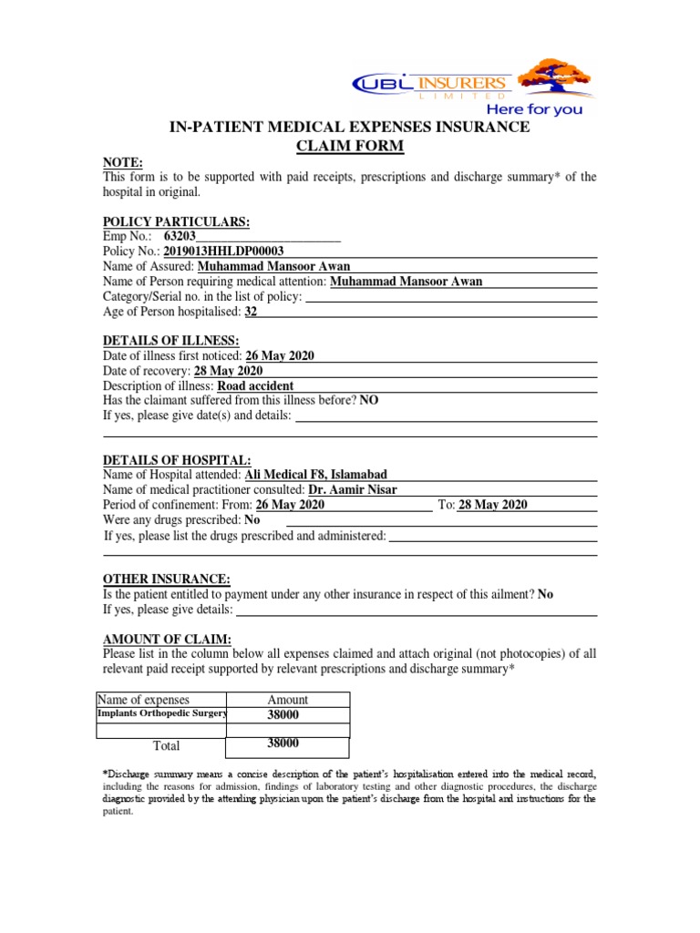 In-Patient Claim Form PDF | PDF | Patient | Medical Prescription