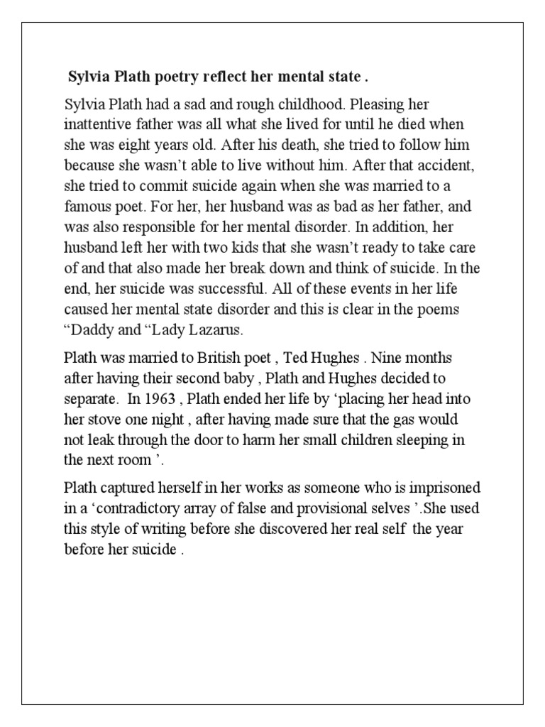 Sylvia Plath Poetry Reflect Her Mental State | PDF | Sylvia Plath