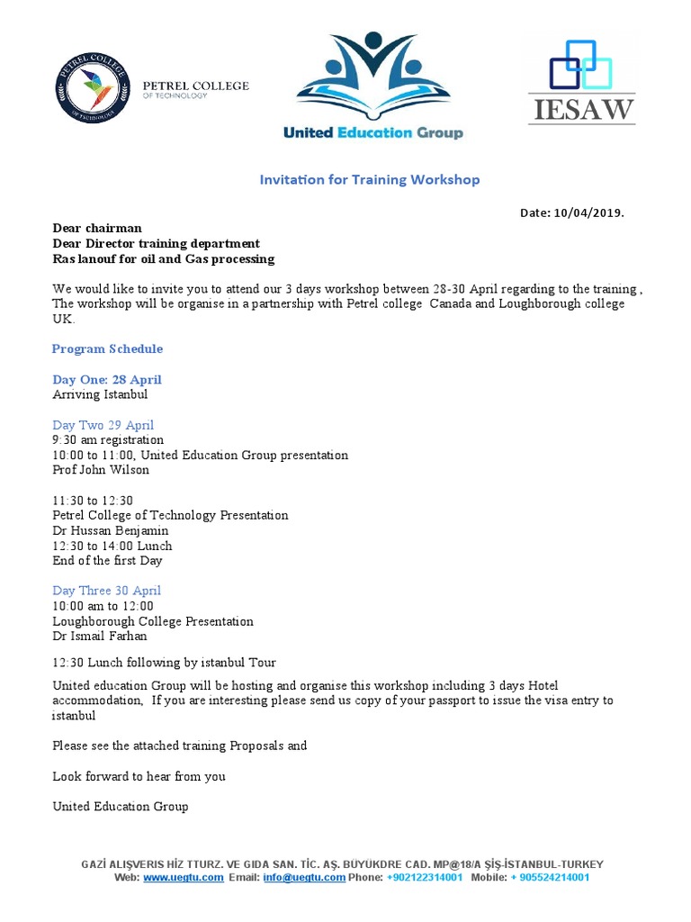 Invitation For Training Workshop | PDF