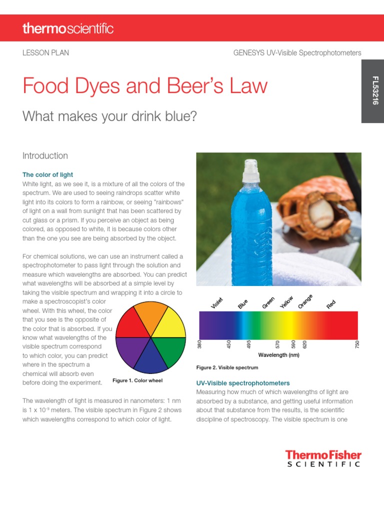 FL53216 Food Dyes Beers Law Lesson Plan Uv Vis PDF | PDF | Absorbance ...