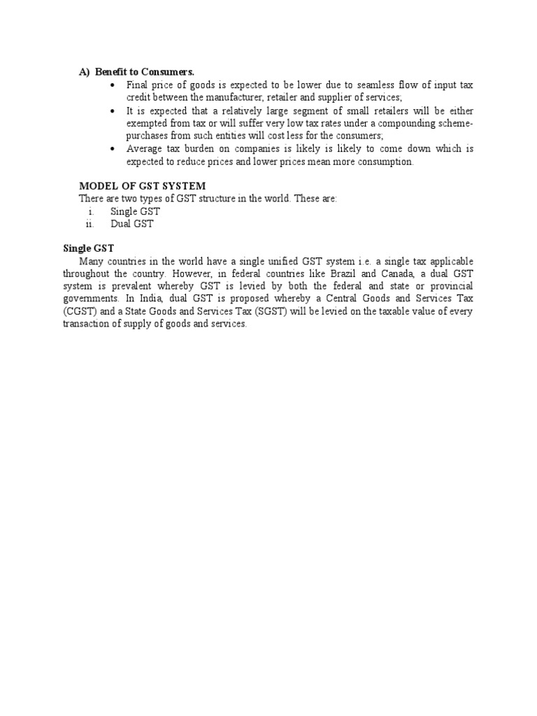 The Benefits of a Dual GST System for Indian Consumers | PDF
