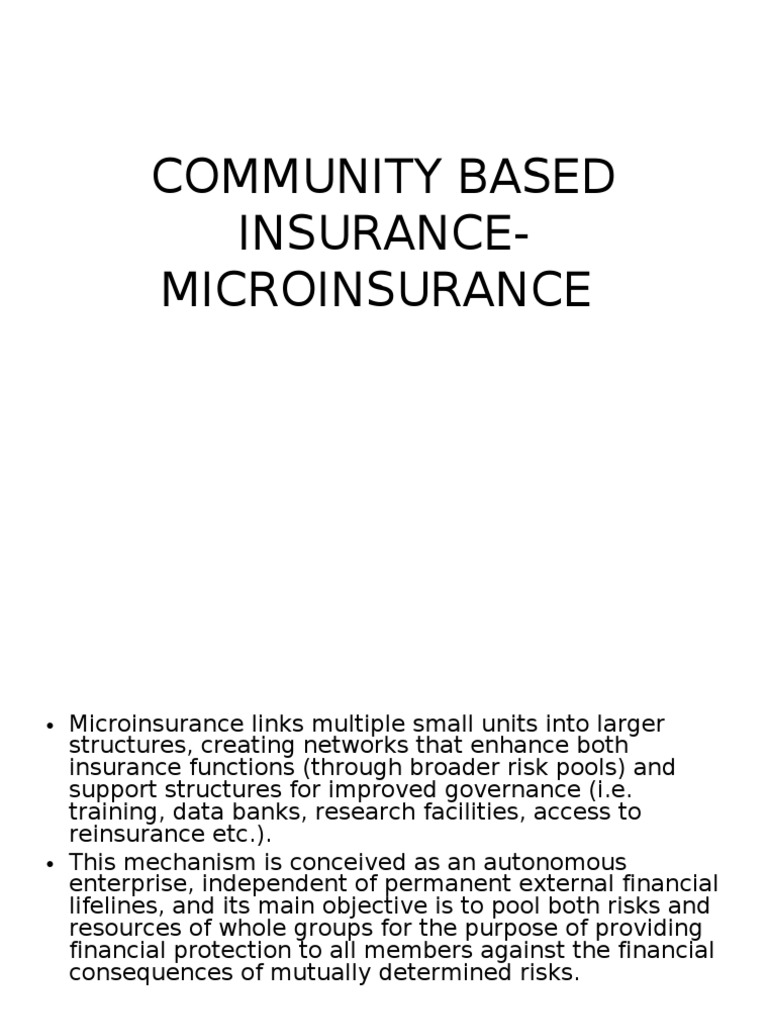 Community Based Insurance-Microinsurance | PDF | Insurance | Financial ...