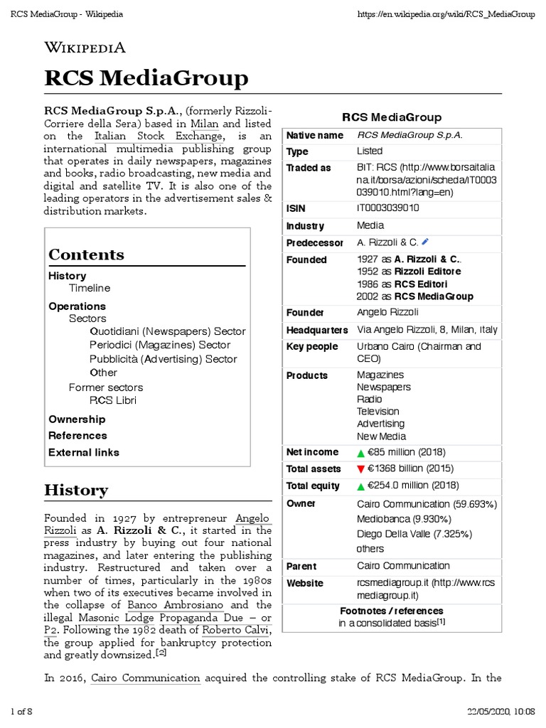 RCS MediaGroup - Wikipedia | PDF | Companies | Media