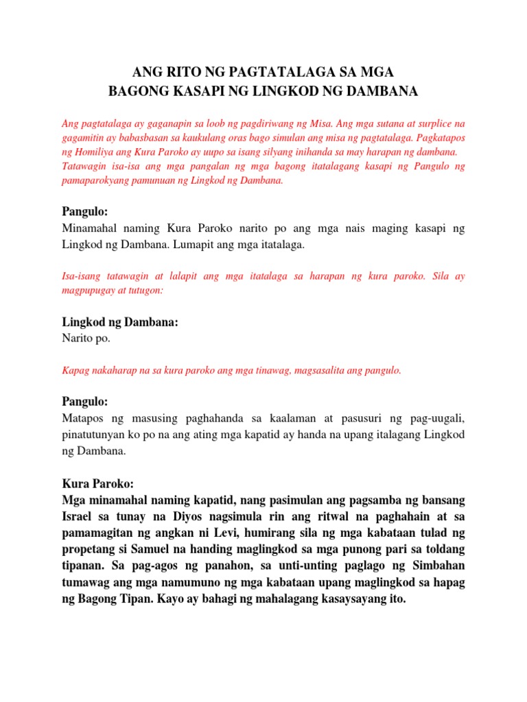 Ang Rito NG Pagtatalaga Sa Mga LND | PDF
