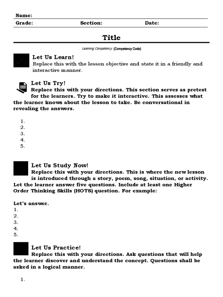 Activity Sheet Template Eng 4 | PDF