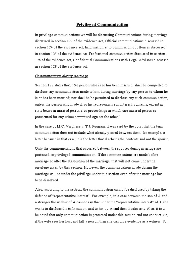 Privileged Communication: Communications During Marriage | PDF ...