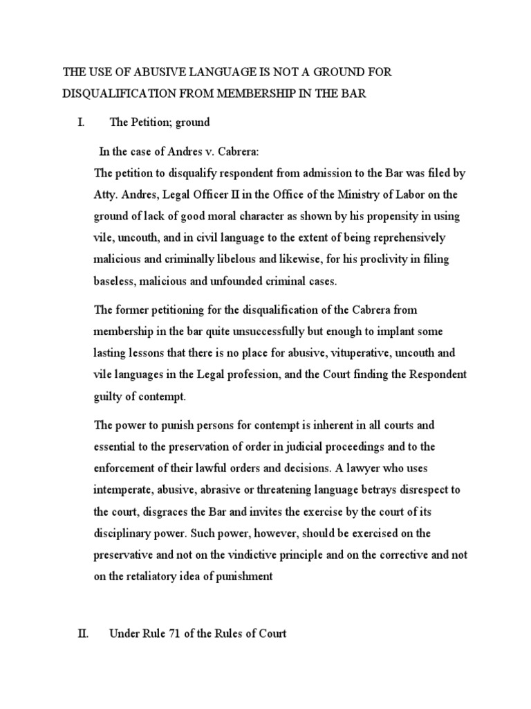 The Use of Abusive Language Is Not A Ground For Disqualification From ...