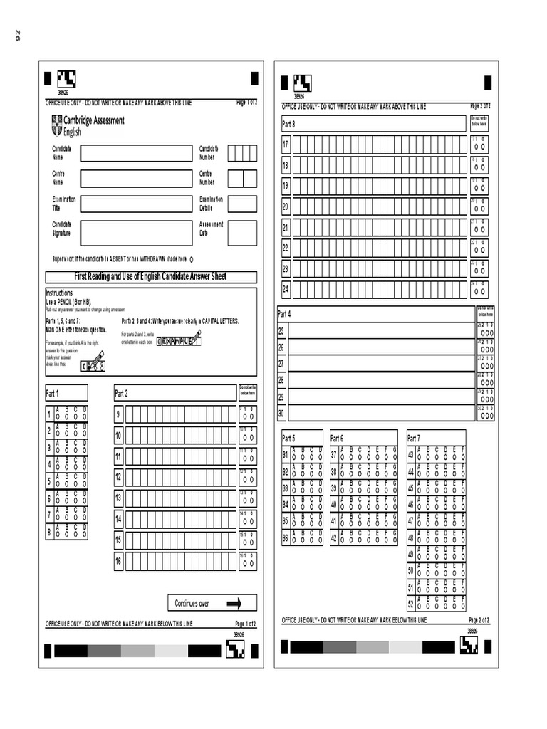 READING AND USE OF ENGLISH - Answer Sheet 2020 | PDF