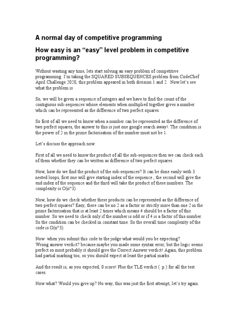 A Normal Day of Competitive Programming How Easy Is An "Easy" Level Problem in Competitive ...