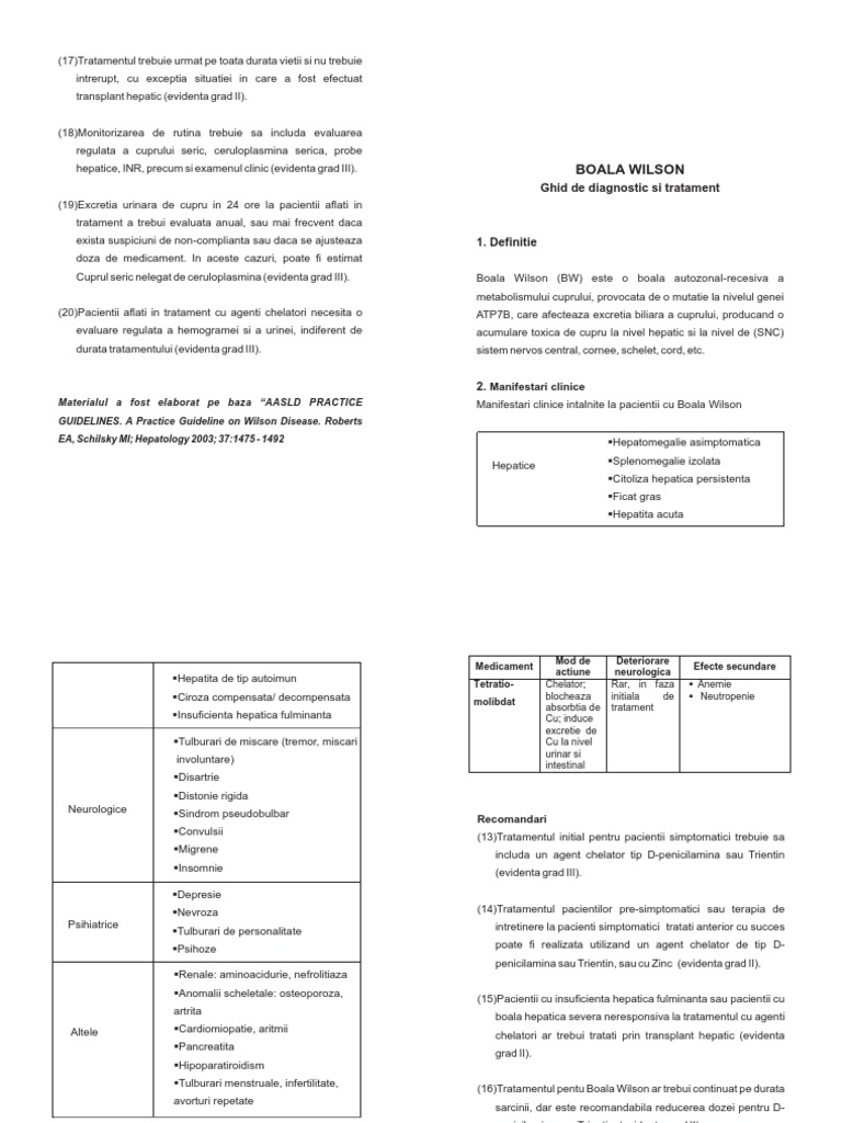 Ghid de Diagnostic Si Tratament in Boala Wilson | PDF