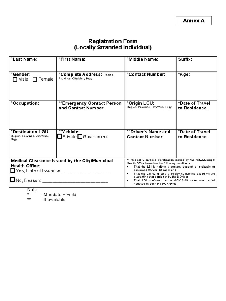 Locally Stranded Individual Registration Form | PDF