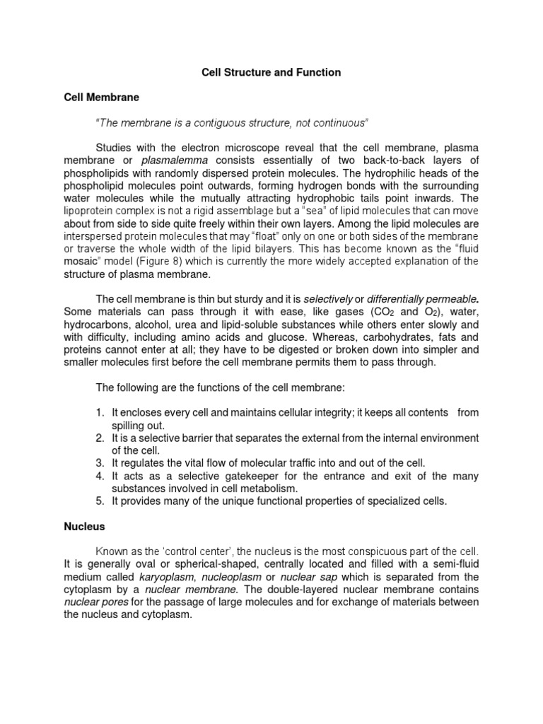 Cell Structure and Function | PDF | Cell Membrane | Cell Nucleus