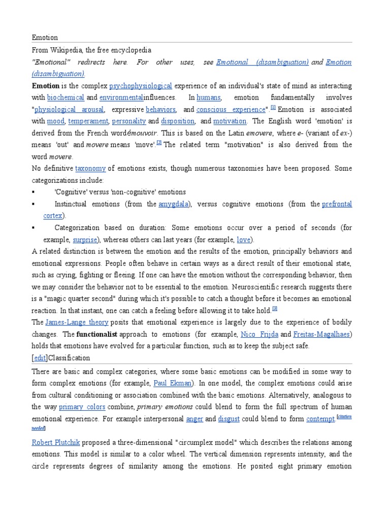 Emotion Is The Complex: "Emotional" Redirects Here. For Other Uses, See ...