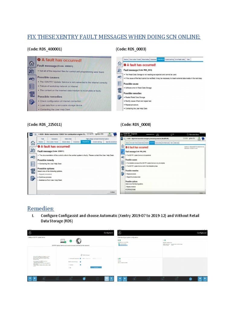 Fix These Xentry Fault Messages When Doing SCN Online:: (Code: RDS ...