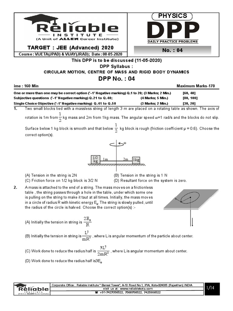 Reliable Institute DPP of Maths Circles and ST Line | PDF | Collision | Rotation Around A Fixed Axis