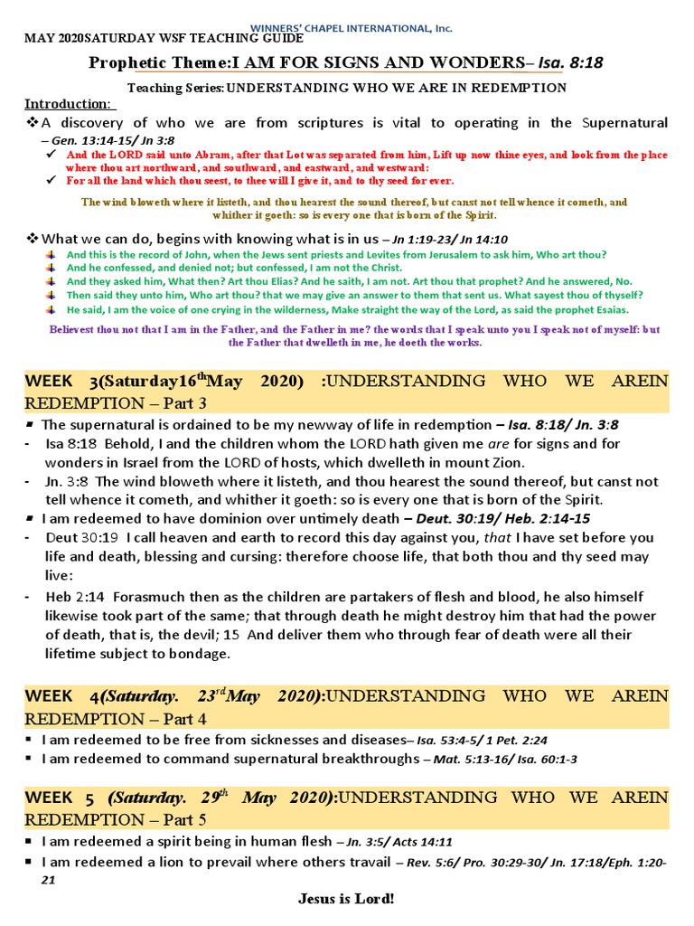 WSF Teaching Outlines May 16th With Scriptures | Download Free PDF ...