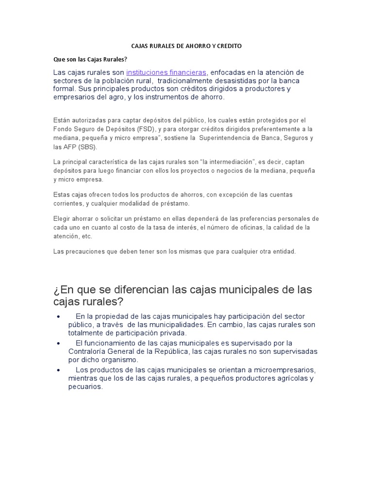 Cajas Rurales de Ahorro y Credito | PDF
