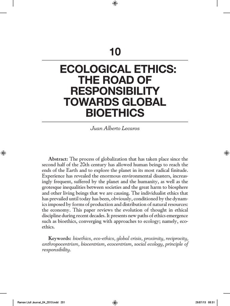 Towards a Convergence of Ecological Ethics and Global Bioethics: An ...