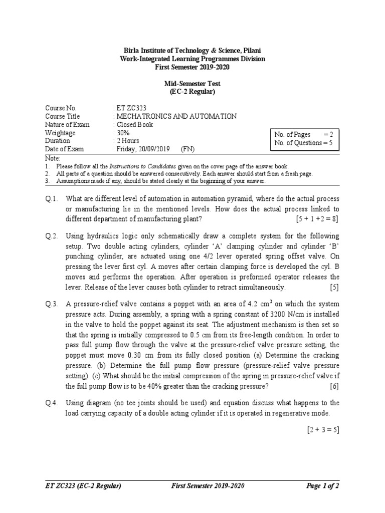 Et Zc323 Ec 2r First Sem 2019 2020 Pdf Valve Pump