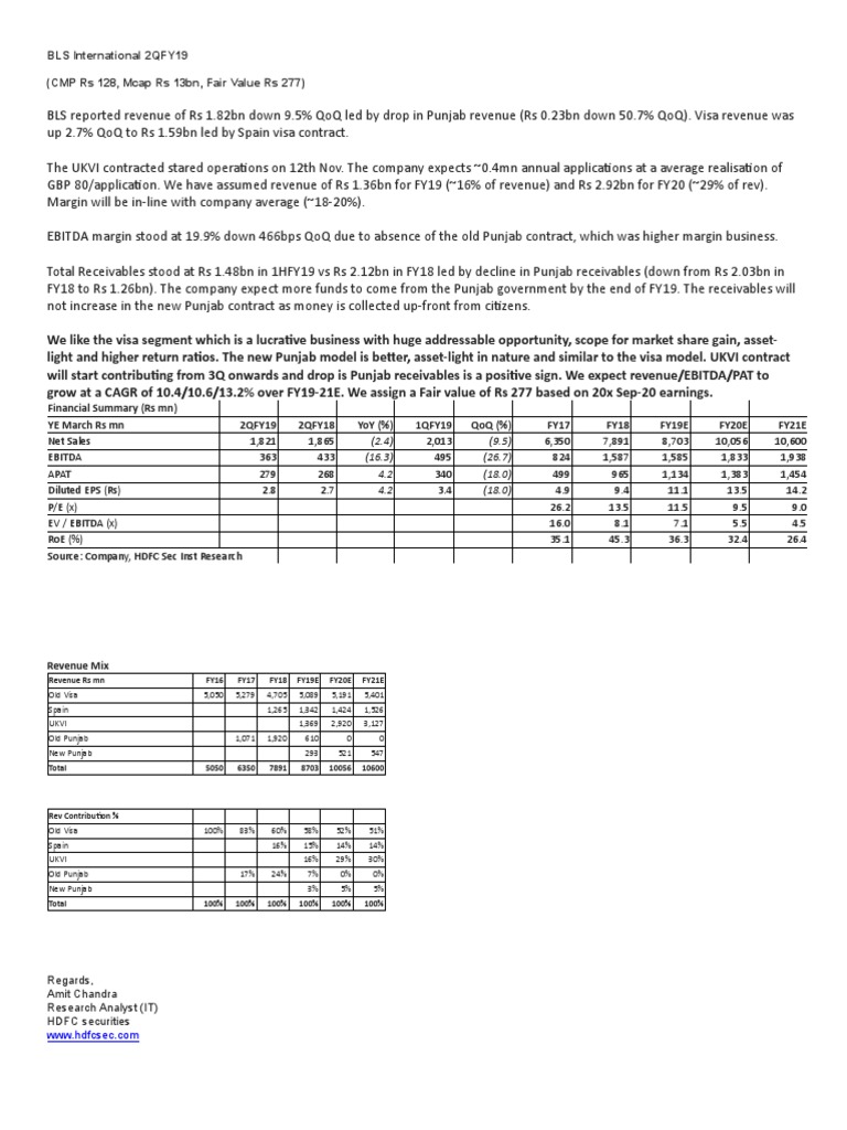 BLS International 2QFY19 (CMP Rs 128, Mcap Rs 13bn, Fair Value Rs 277 ...