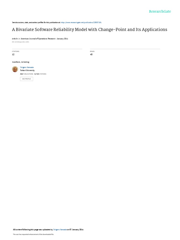 SRE-Yamada2011-A Bivariate Software Reliability Model With Change | PDF | Software Quality ...