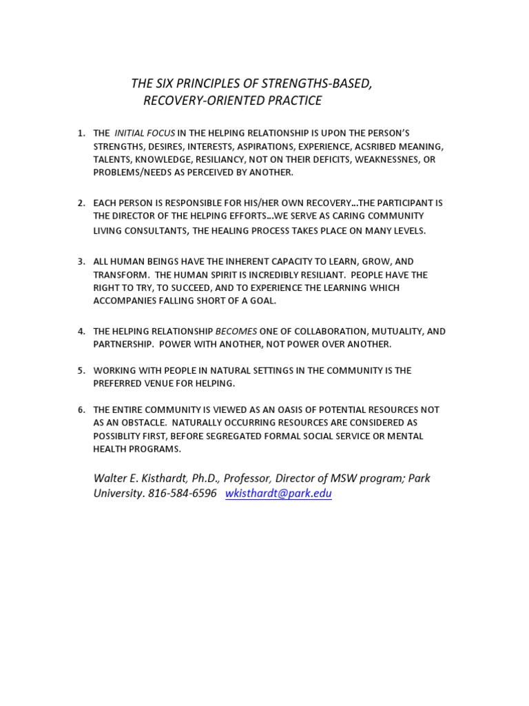 Recovery Oriented Practice: The Six Principles of Strengths Based | PDF