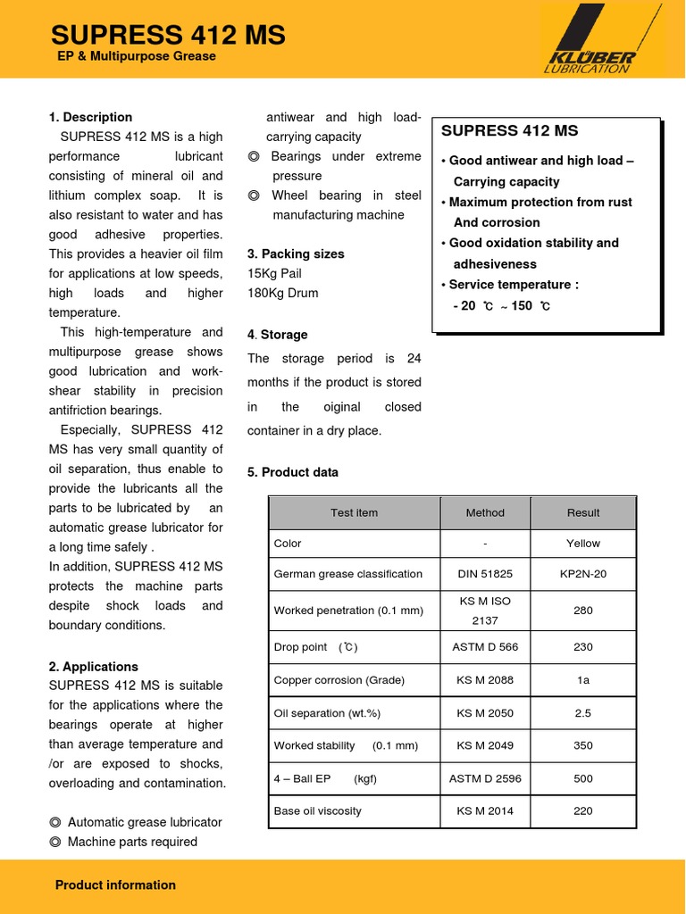 PL1 Supress 412 MS - (Eng) PDS | PDF | Bearing (Mechanical) | Lubricant
