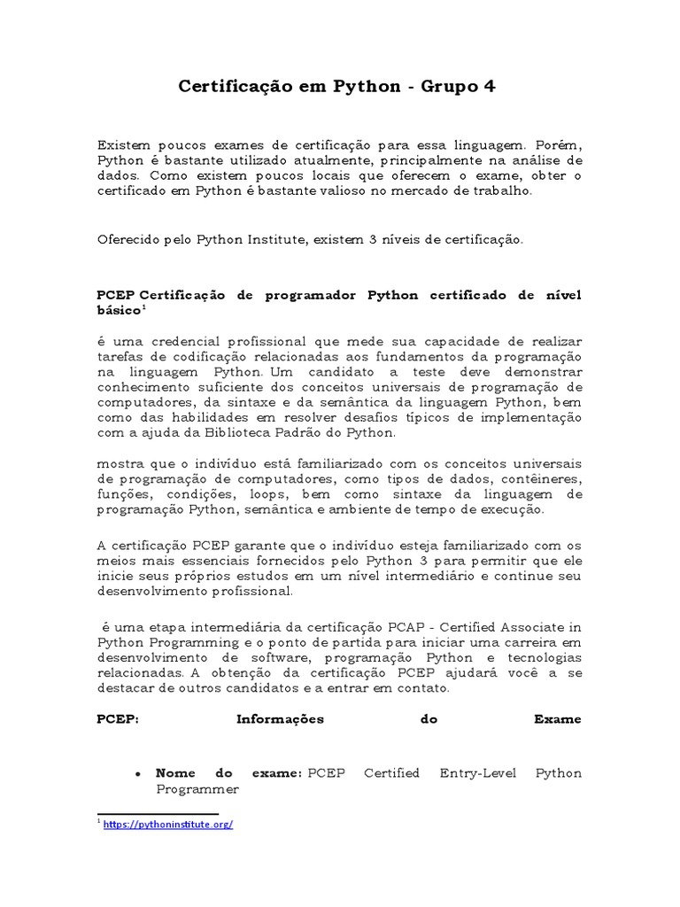 Certificação em Python - Grupo4 | Download grátis PDF | Python ...