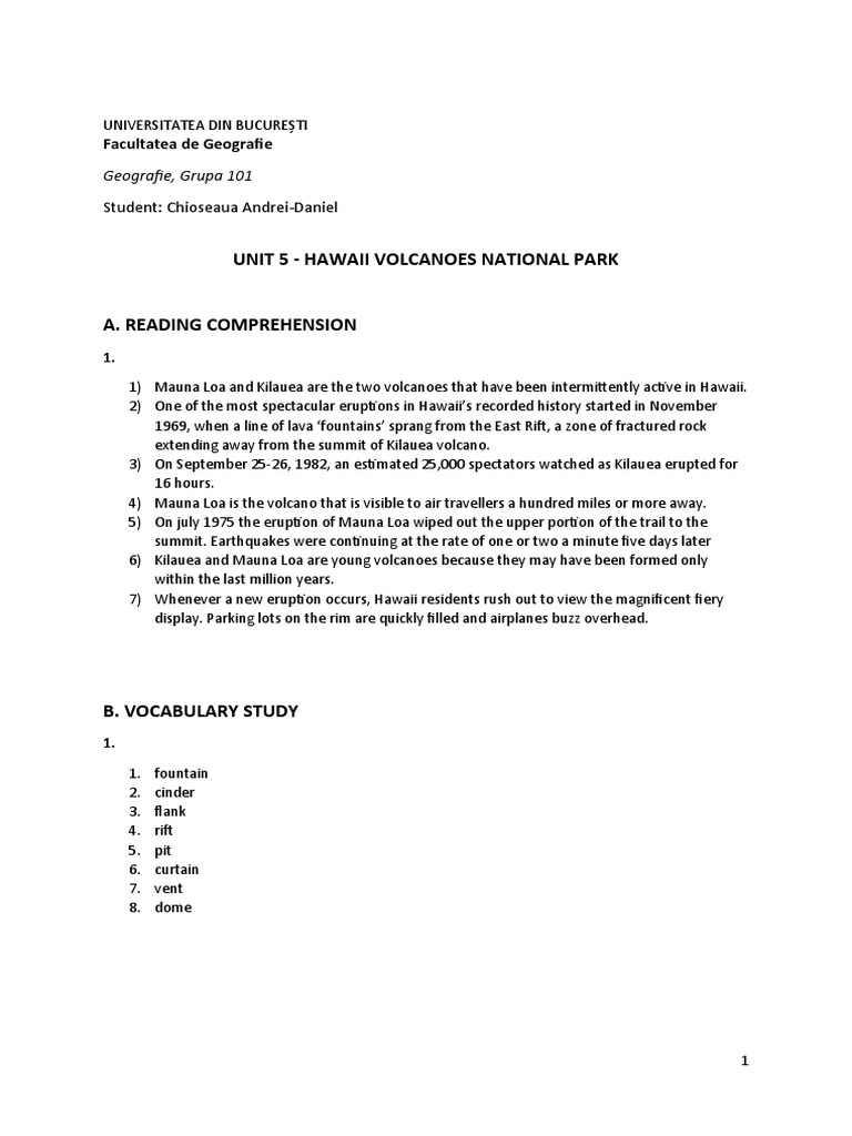 Unit 5 - Hawaii Volcanoes National Park | PDF | Hawaii (Island) | Volcano