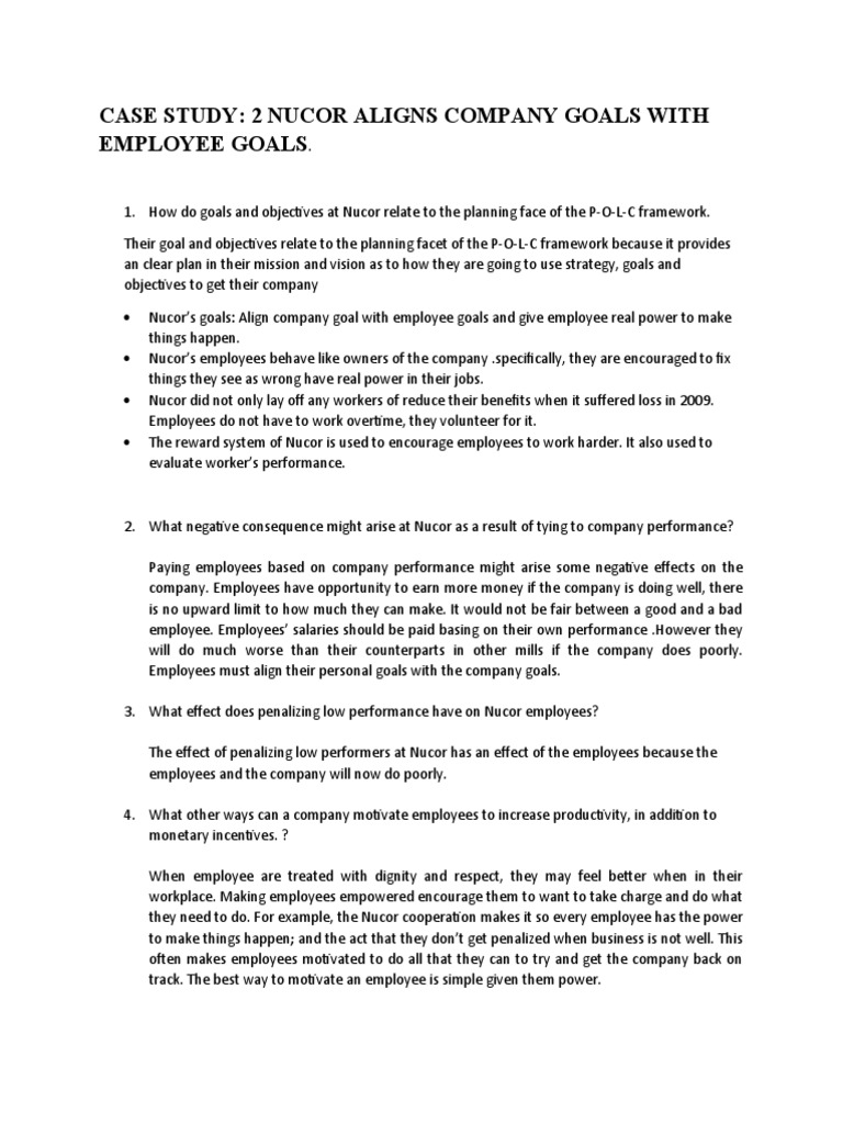 Case Study: 2 Nucor Aligns Company Goals With Employee Goals | Download Free PDF | Incentive ...