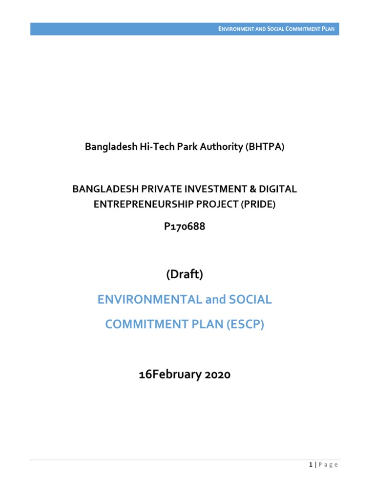 Environmental and Social Commitment Plan (Escp) : (Draft) | Download Free PDF | Occupational ...