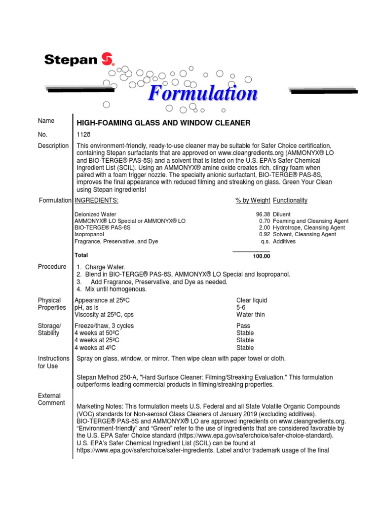 Stepan Formulation 1128 | PDF | Chemistry | Chemical Substances